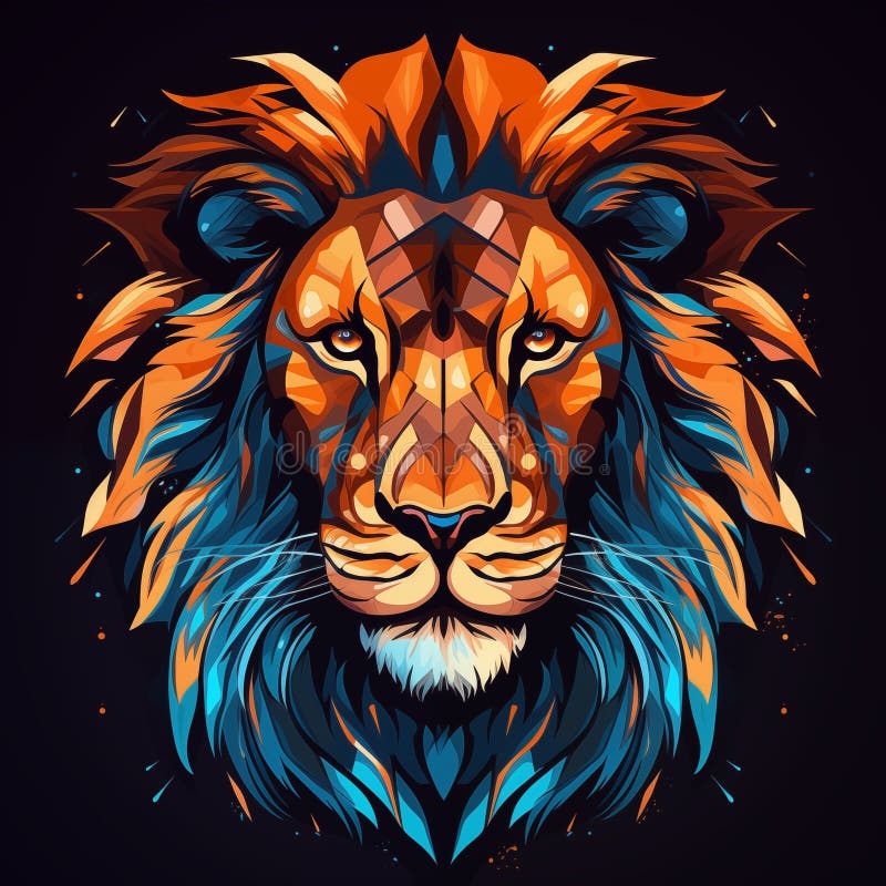 Geometric Triangles Pattern Lion Mane Face Black Background Stock ...