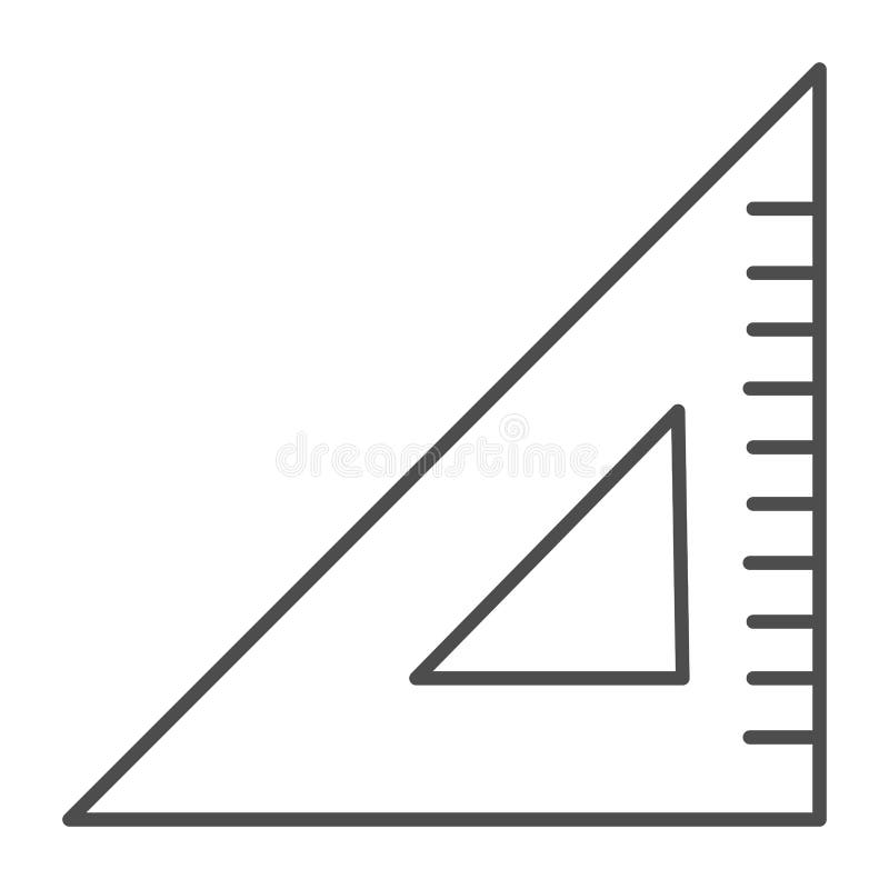 Triangular Ruler and Protractor Line Icon, Stationery Concept ...