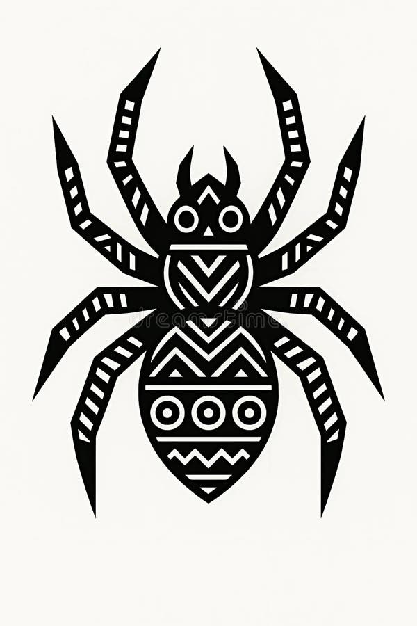 Geometric Tribal Spider Illustration in Black and White" Stock ...