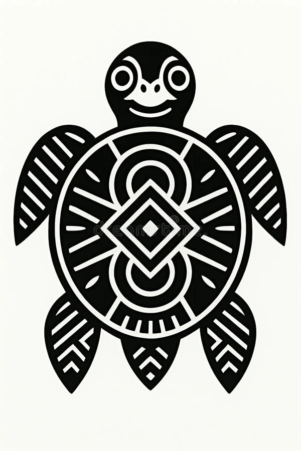 Geometric Tribal Turtle Illustration in Black and White" Stock ...