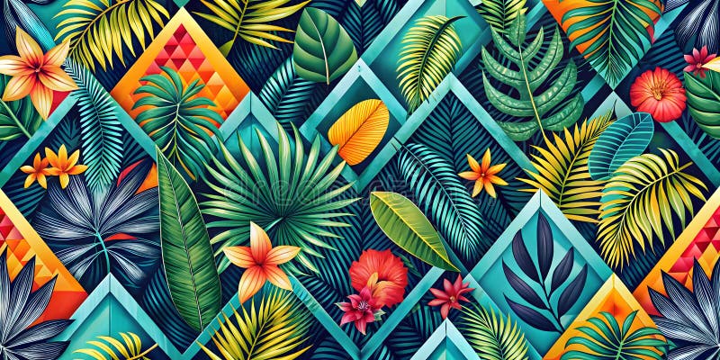 Geometric Tropical Patterns with Bold Colors and Modern Design Stock ...