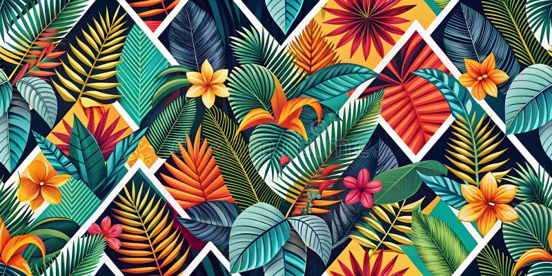 Geometric Tropical Patterns with Bold Colors and Modern Design Stock ...