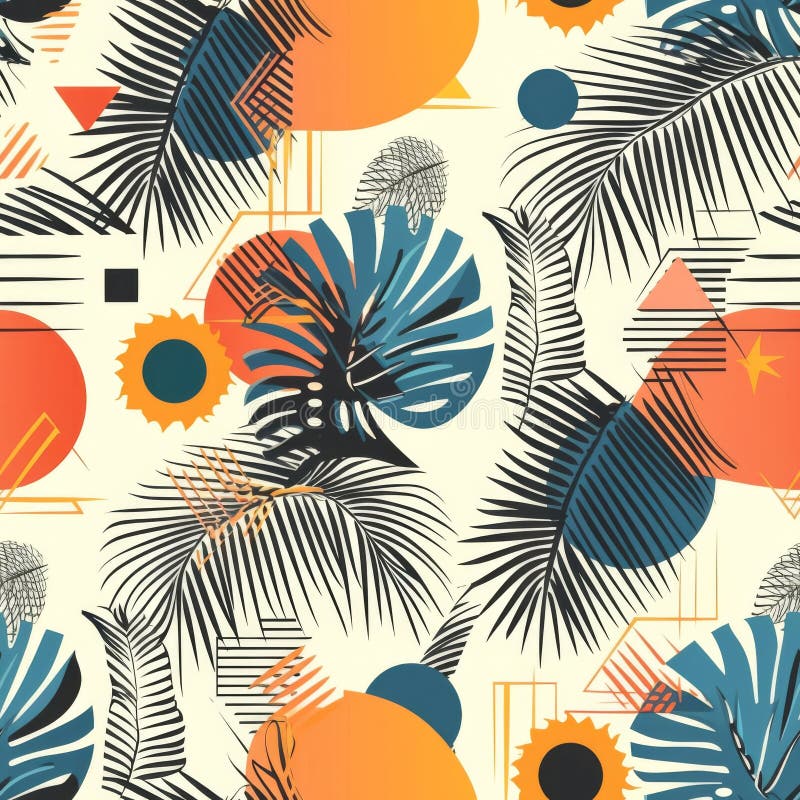 Geometric Tropical Sun Pattern. Seamless Tropical Pattern with ...