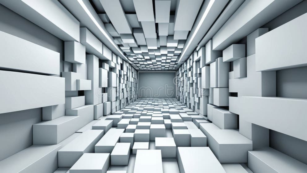 Geometric Tunnel of White Blocks, Representing Depth and Modern ...