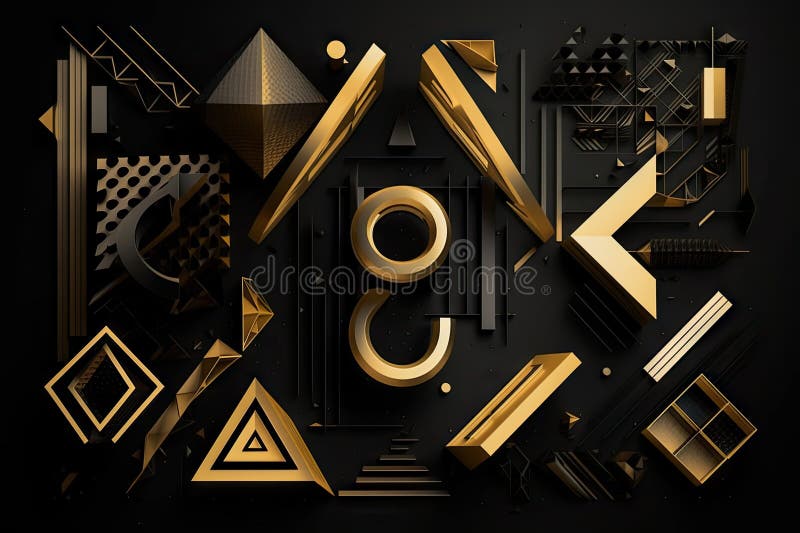 Geometric Typography and Letterforms on Modern Black Background Stock ...