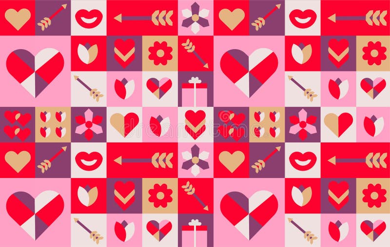 Geometric Valentine S Day Seamless Pattern with Simple Shapes. Romantic ...