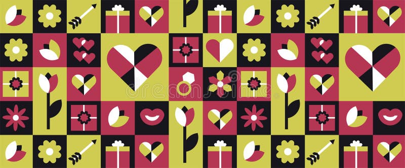 Geometric Valentine S Day Seamless Pattern with Simple Shapes. Romantic ...