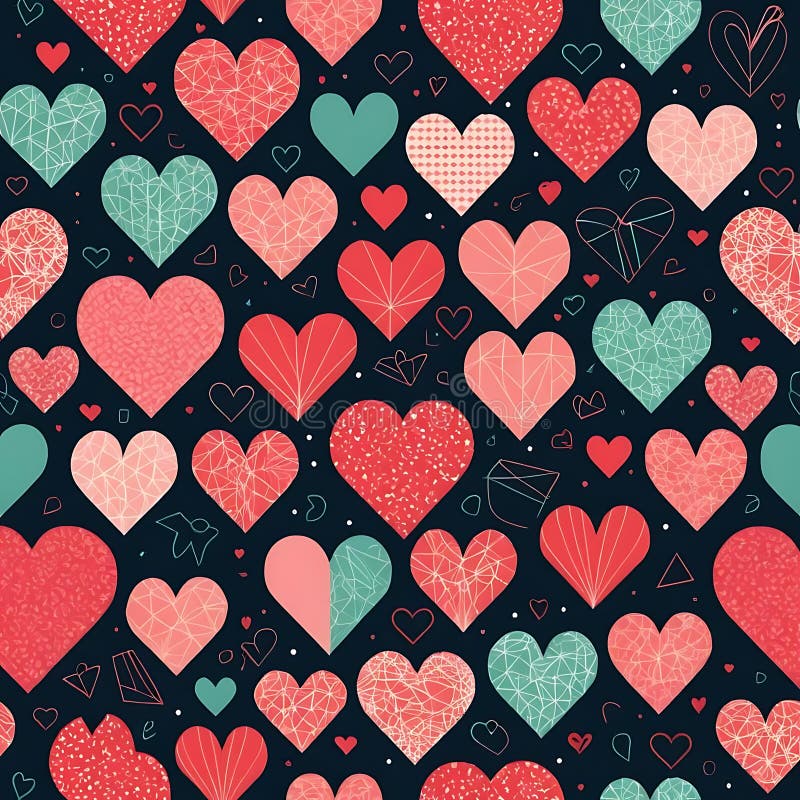 Geometric Valentines Heart Seamless Pattern Stock Illustration ...