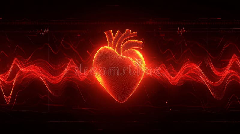 Geometric Vector Art of a Glowing Human Heart with Sharp Red Wave Lines ...