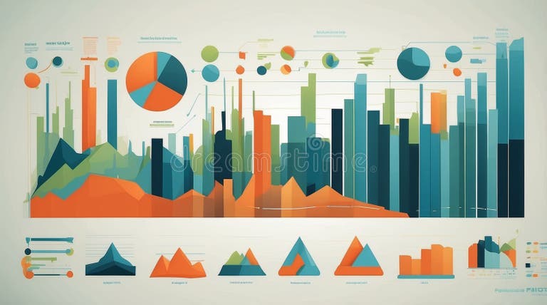 Geometric Vector Infographic Elements Set with Bar Graphs, Pie Charts ...