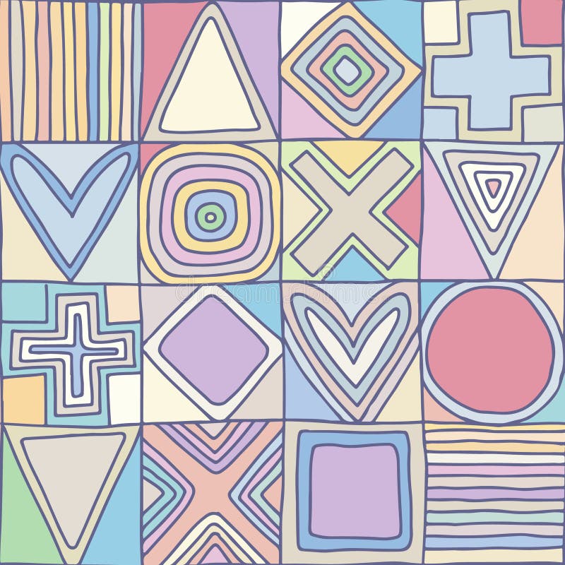 Geometric Vector Seamless Pattern with Different Geometrical Hand Drawn ...