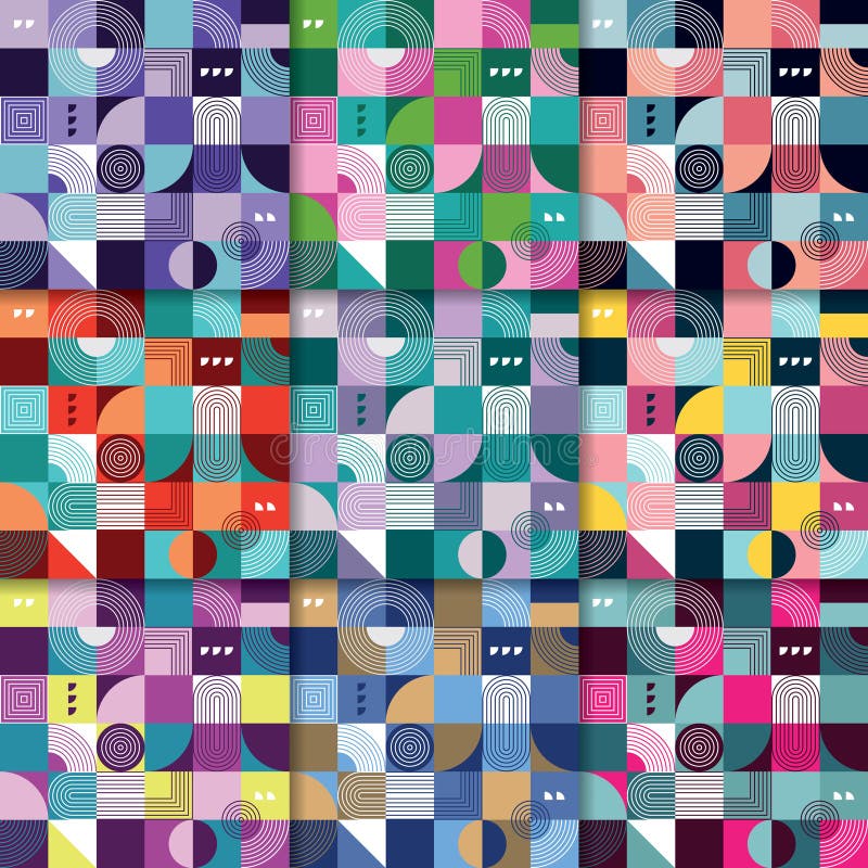 Geometric Vector Seamless Retro Pattern Big Set Stock Vector ...