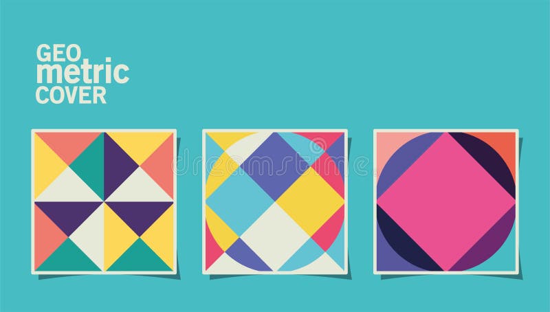 Geometric Vintage Cover and Multicolored Frames Set Vector Design Stock ...