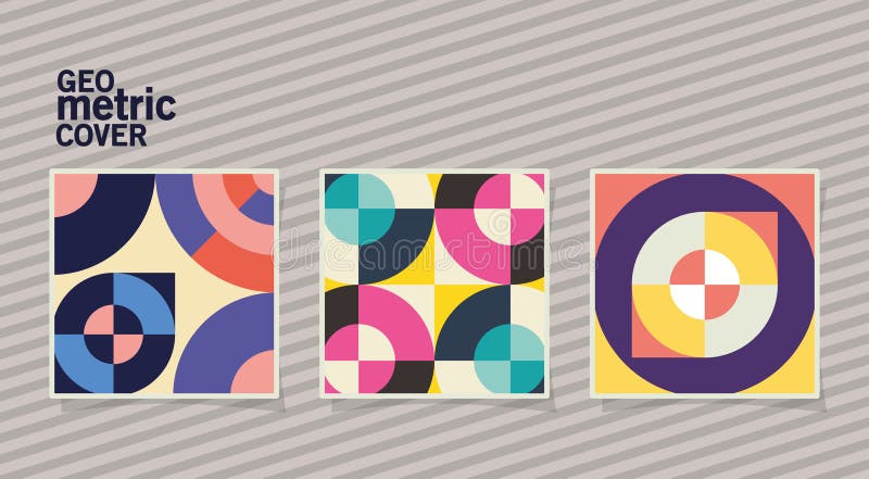 Geometric Vintage Cover and Multicolored Frames Set Vector Design Stock ...