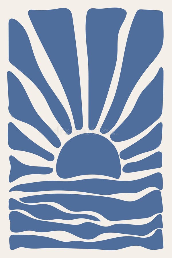 Geometric Vintage Poster .Abstract Sunset Over Ocean Stock Vector ...