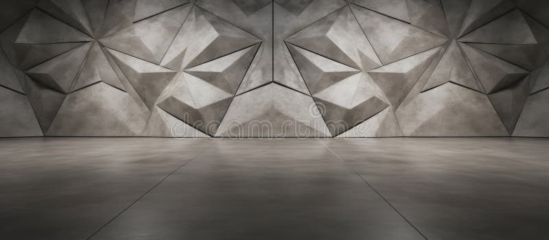 Geometric Wall Meets Concrete Floor in Empty Room, Void of Art and ...