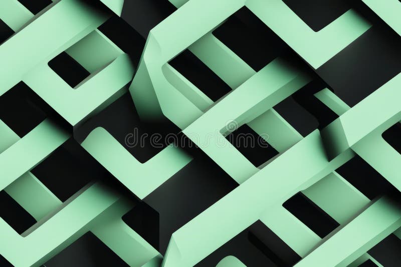 Geometric Wallpaper with Light Green and Black Shapes Interlocking in a ...