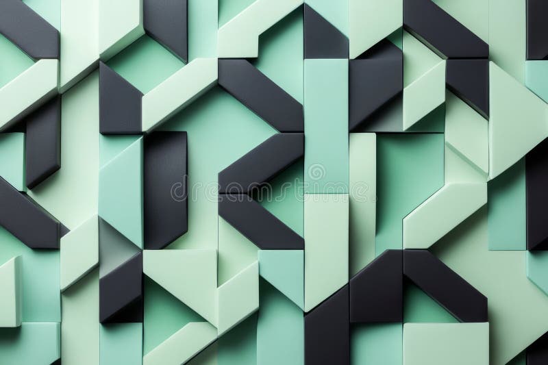 Geometric Wallpaper with Light Green and Black Shapes Interlocking in a ...