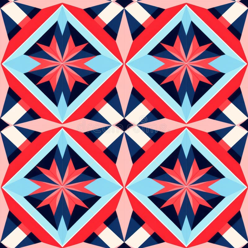 Geometric Wallpaper Pattern Balanced Symmetry in Red, Blue, and White ...