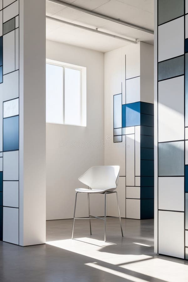 Geometric Warehouse with Designer Chair for Commercial Space. Stock ...