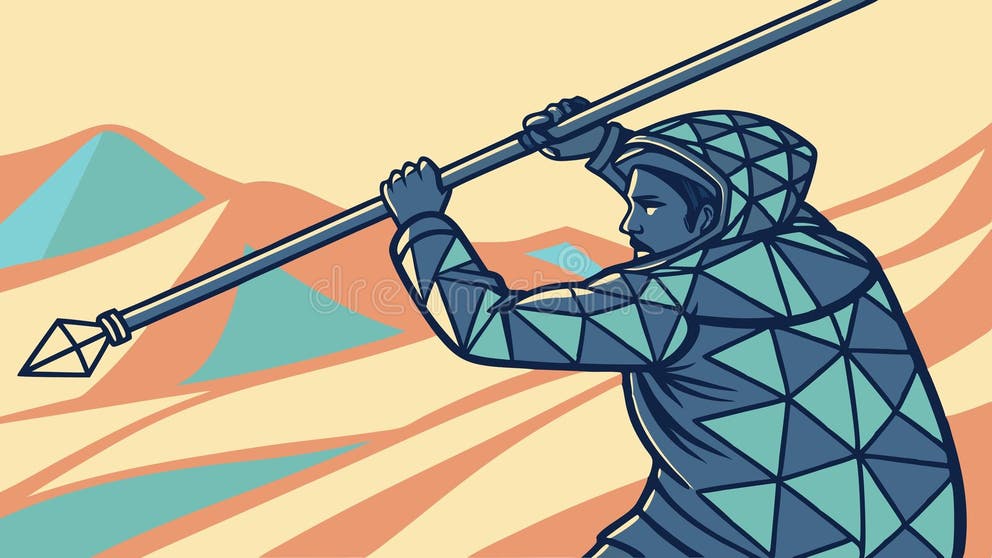 Geometric Warrior with Spear, Low Poly Combat, Vector Design Generative ...