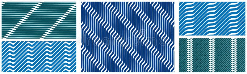 Geometric Wavy Lines Seamless Pattern Vector Set, 3D Dimensional ...