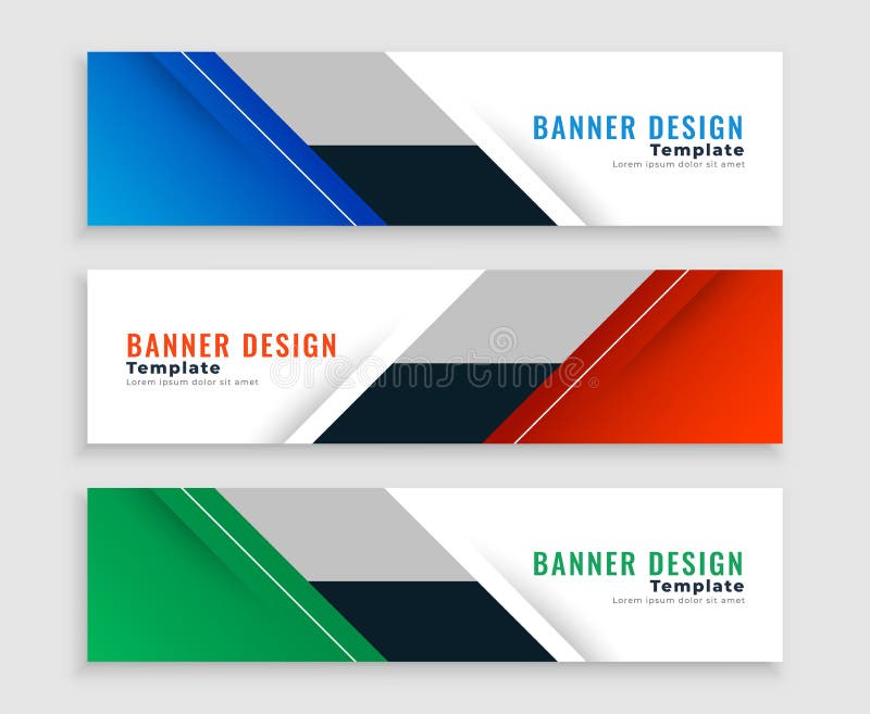 Geometric Web Banners in Three Colors Set Stock Vector - Illustration ...