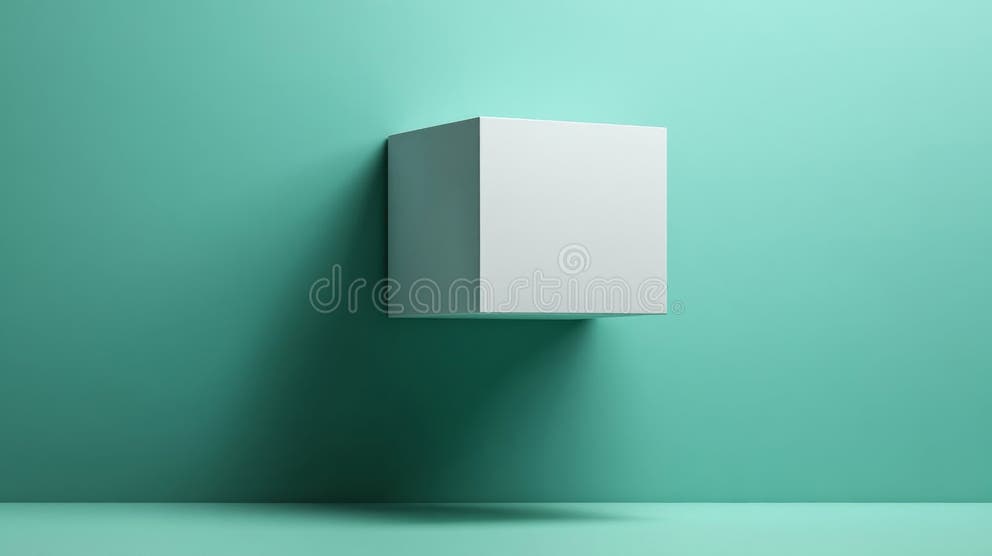 Geometric White Cube with Stepped Design on Teal Background and Subtle ...
