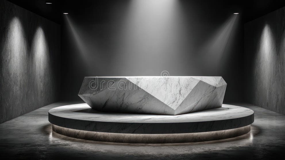 Geometric White Marble Podium with Angular Faceted Surfaces Minimalist ...