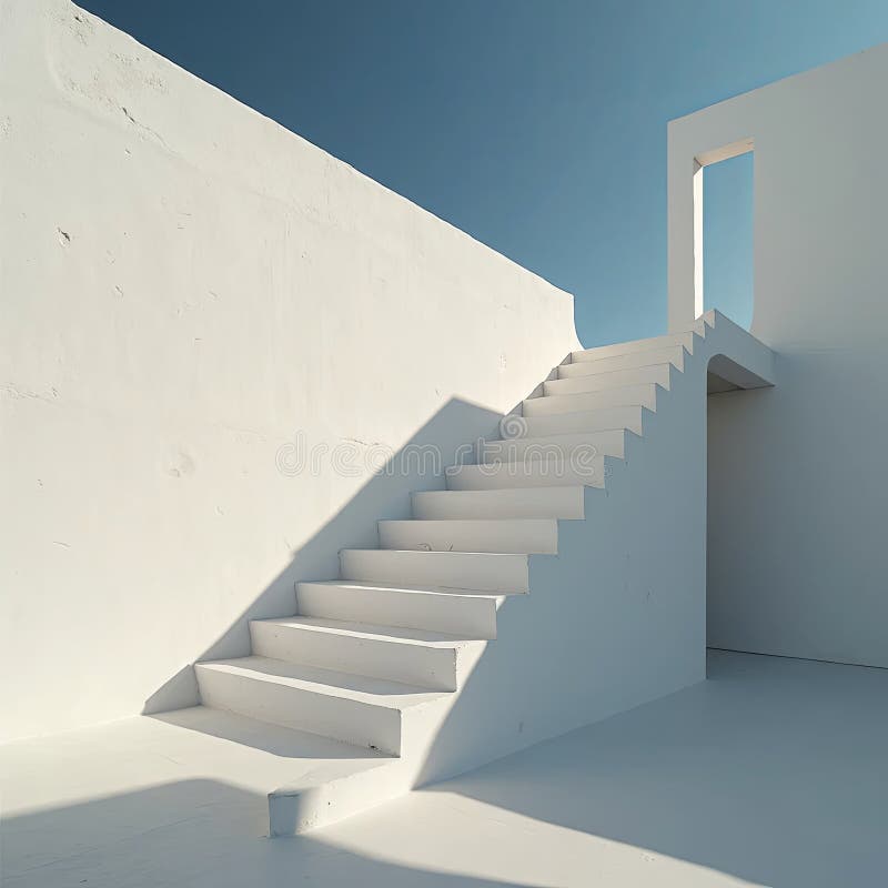 Geometric White Stairs between Modern Minimalist Walls Under Deep Blue ...