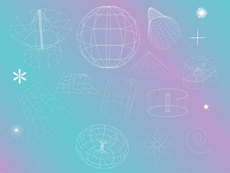 Geometric White Wireframe Shapes and Grids on a Gradient Background ...