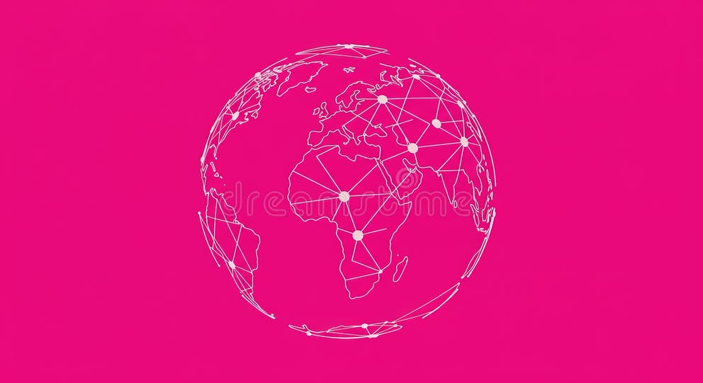 Geometric Wireframe Globe on Pink Background: Digital Connectivity ...