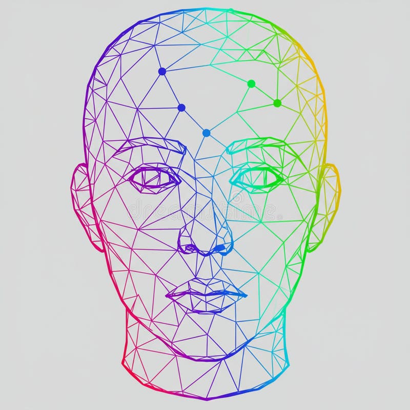 A Geometric Wireframe Illustration of a Human Face in a Front View. the ...