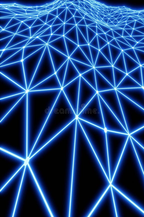 Geometric Wireframe of Lines and Neon Dots Plexus Node Connection Type ...
