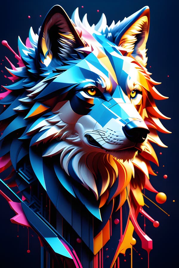 Geometric Wolf Cyberpunk Portrait Stock Illustration - Illustration of ...