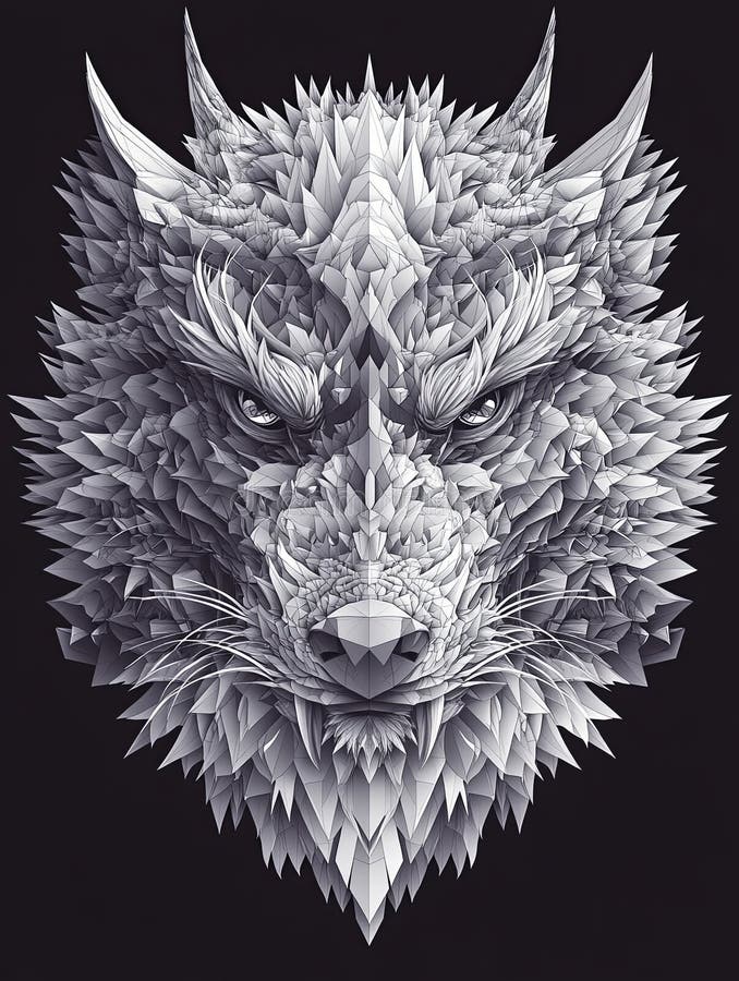 Geometric Wolf Head Illustration, Low-poly Style, Monochrome, Fierce ...