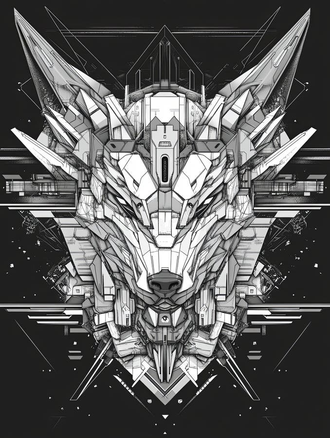 Geometric Wolf Head, Intricate, Futuristic Design Stock Illustration ...