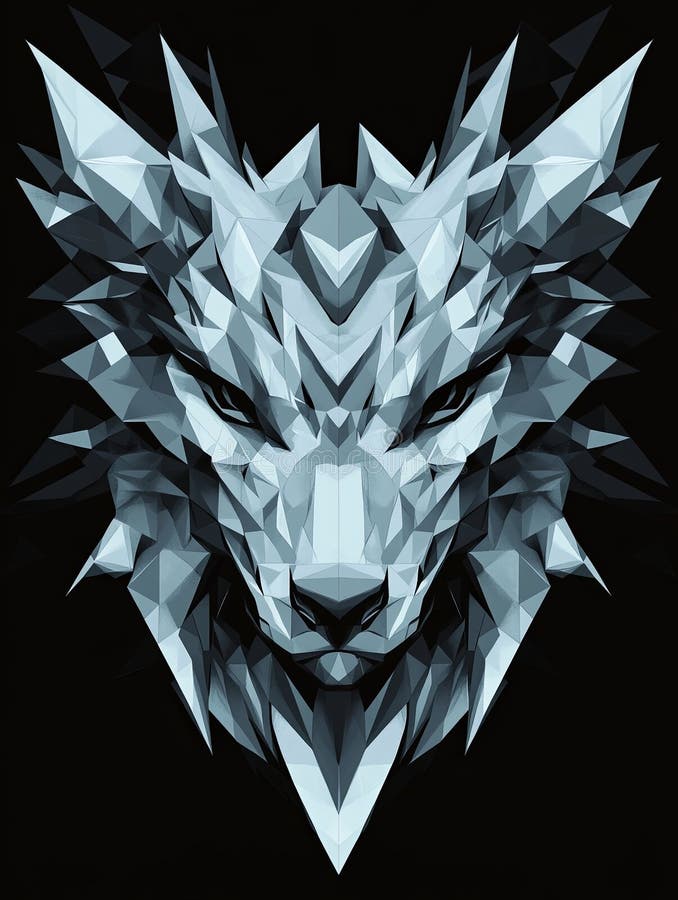 Geometric Wolf Head, Low Poly Design on Black Stock Illustration ...