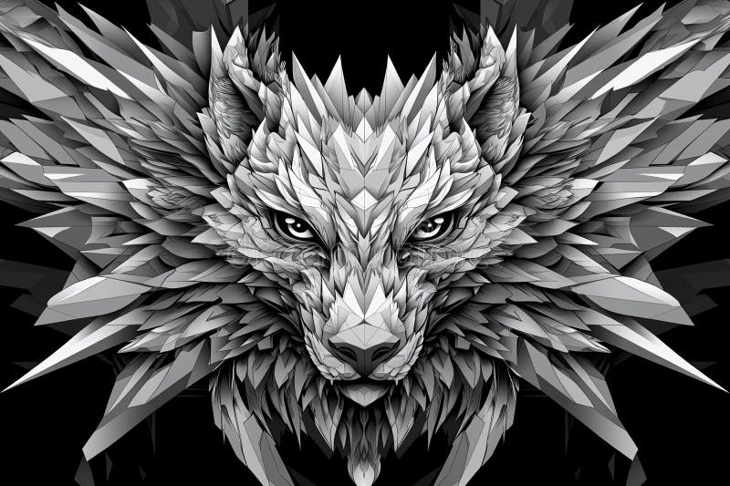 Geometric Wolf Head, Monochrome, Sharp, Angular, Crystal-like Design ...