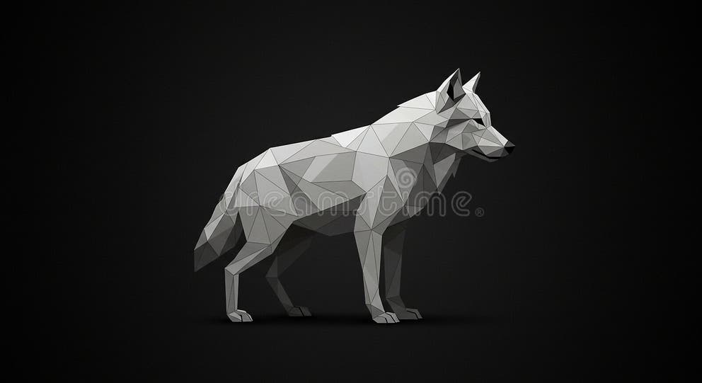 Geometric Wolf Illustration with Faceted, Angular Design Composed of Interconnected Polygons ...