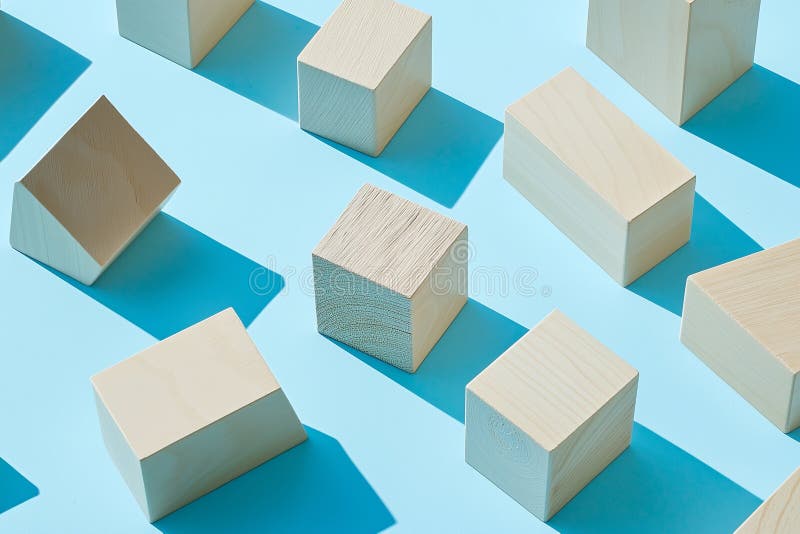 Geometric Wooden Blocks on Blue Background Stock Illustration ...
