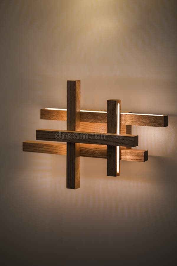 Geometric Wooden Wall Lamp. Led Light Lamp Illuminated Stock Image ...