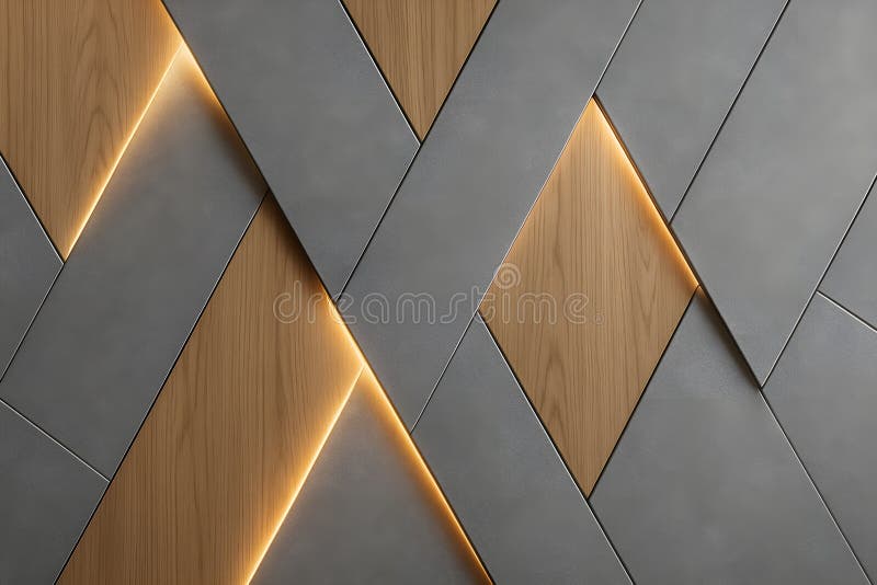 Geometric Wooden Wall Panels with Integrated Lighting Stock Image ...