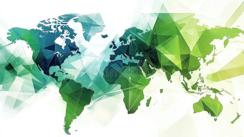 Geometric World Map Concept Using Triangles in Vibrant Shades of Green ...