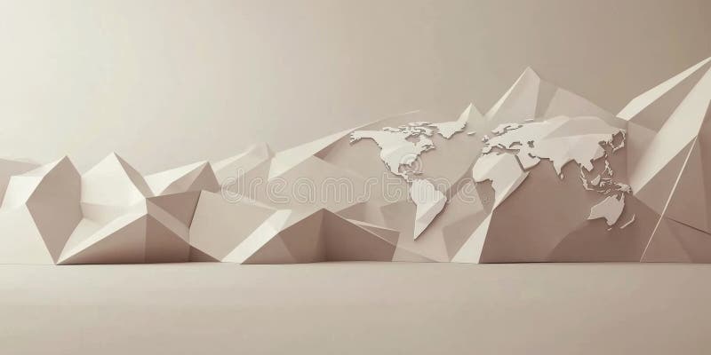 Geometric World Map Design with Abstract Paper Mountains in Neutral Tones Stock Photo - Image of ...
