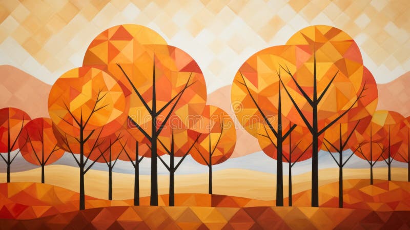 Geometrical Autumn Landscape with Trees. Geometrical Fall Art Stock ...