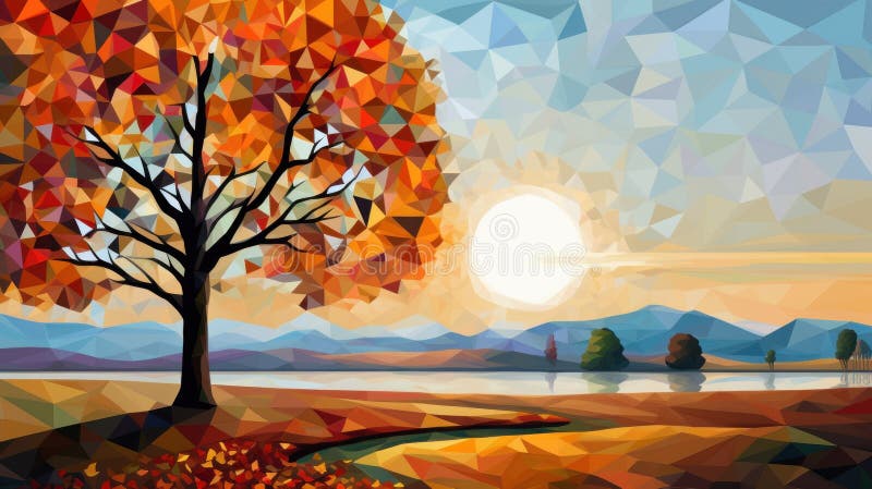 Geometrical Autumn Landscape with Trees. Geometrical Fall Art Stock ...