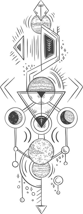 Geometrical Drawing Representing Planets and Moons with Esoteric and ...