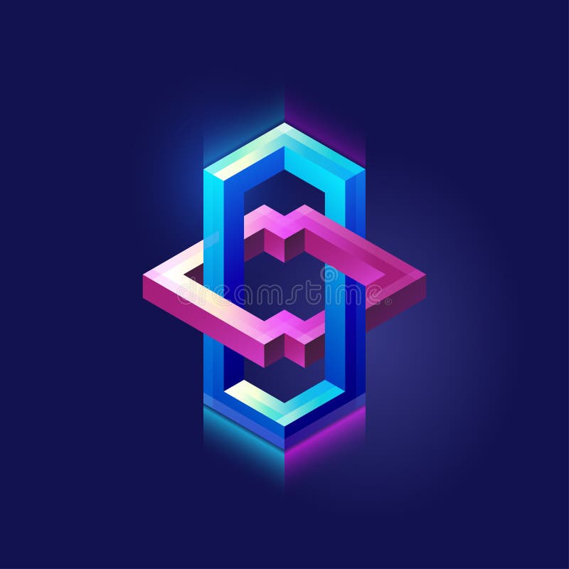 Geometrical Isometric Illustration in Vibrant Colors with Light Effect ...