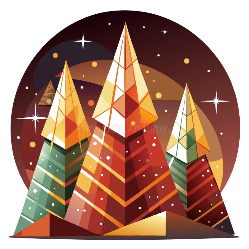 Geometrical Triangular Christmas Trees with Glitter in a Brown Reddish ...